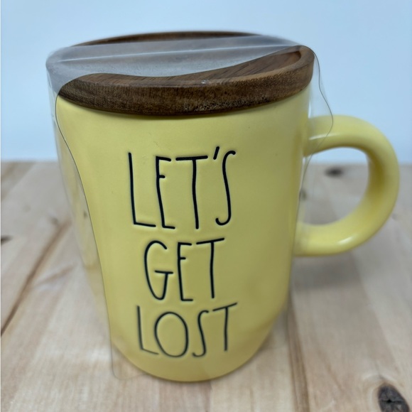 Rae Dunn | Dining | Rae Dunn Lets Get Lost Mug Yellow With Wooden Top ...